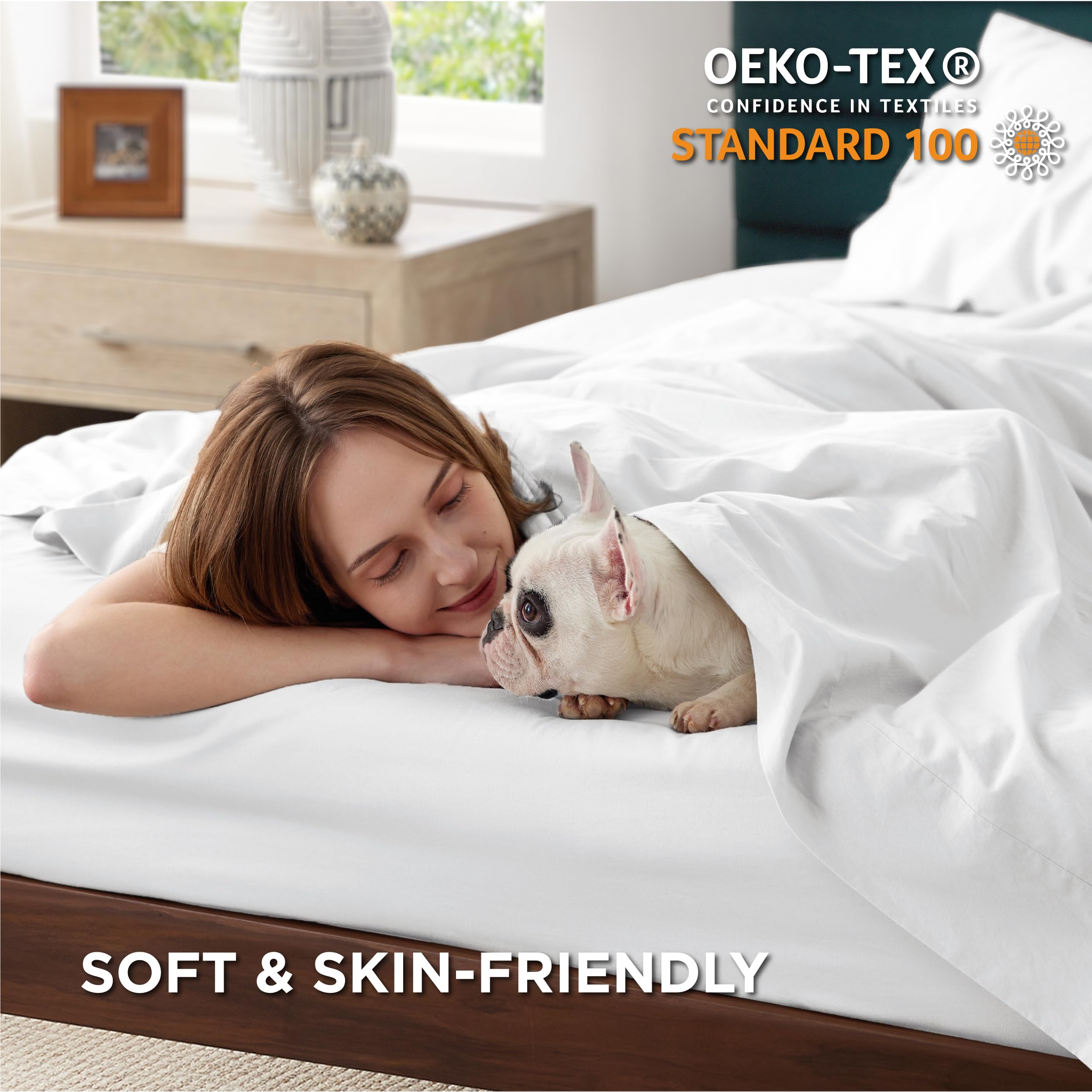 Bedsure Cotton Percale Queen Sheet Set - 100% Cotton Bed Set for Queen Size Bed, Breathable & Crirsp Soft White Sheets, Deep Pocket Up to 16 Inches, Bedding Bedsheets & Pillowcases