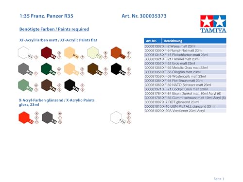 Tamiya TAM35373 1:35 French Light Tank R35 [Model Building KIT]