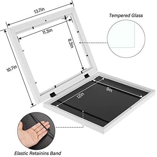 WUIRCCX 9x12 Kids Art frame,Front Opening with HD Glass,Horizontal and Vertical Art Display For Kids Artwork,Photos,Crafts,Drawing(White,2-Pack)