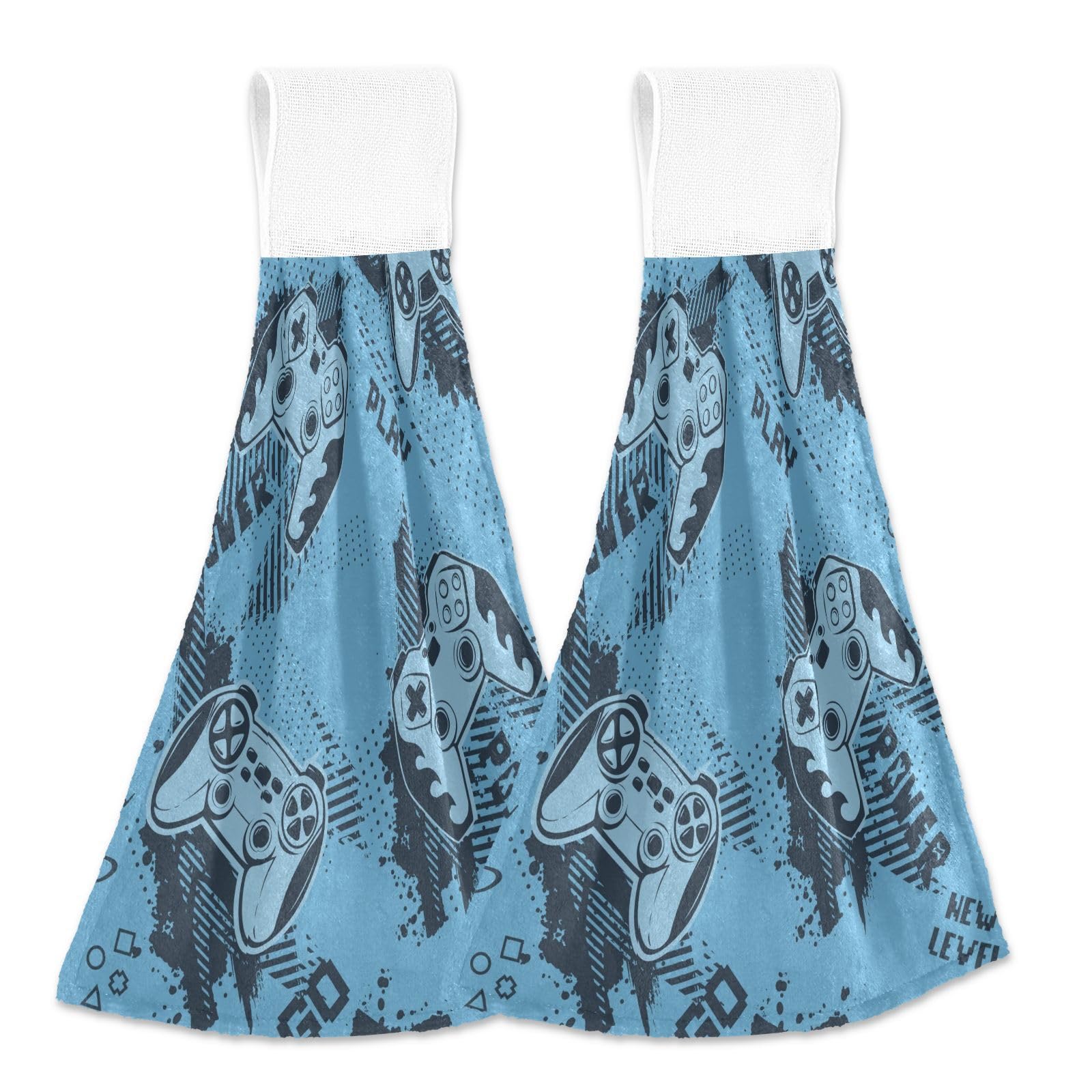 SLHKPNS Vintage Blue Gamepad Kitchen Hanging Hand Towels, Game Joypad Joystick Absorbent Tie Towel with Loop 2 PCS Kitchen Linen Sets for Bathroom Restroom Home Decor