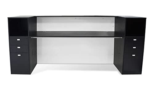 Clinton Modern Reception Desk in Black Oak with White Acrylic Front