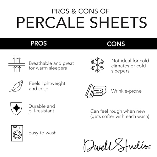DwellStudio 100% Cotton Percale Sheet Set - Deep Pocket, 4 Piece - 1 Flat, 1 Deep Pocket Fitted Sheet and 2 Pillowcases, Crisp Cool and Strong Bed Linen (King, White)