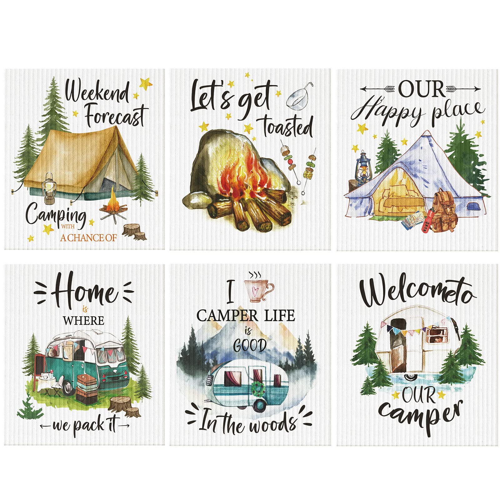 6 Pcs Swedish Kitchen Dish Cloths Kitchen Towels Reusable Sponge Cleaning Cloths Wipes Absorbent Dish Cloth Quick Drying Washable Decorative Tea Towels No Odor Bar Hand Towel (Camping)