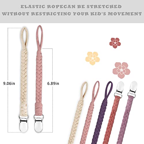 Braided Pacifier Clips Baby Girl, Binky Clips Pacifier Holder with Handmade Teething Straps Unisex Design Smoother Pacifier Clip Fits All Pacifiers for Shower Birthday Gifts