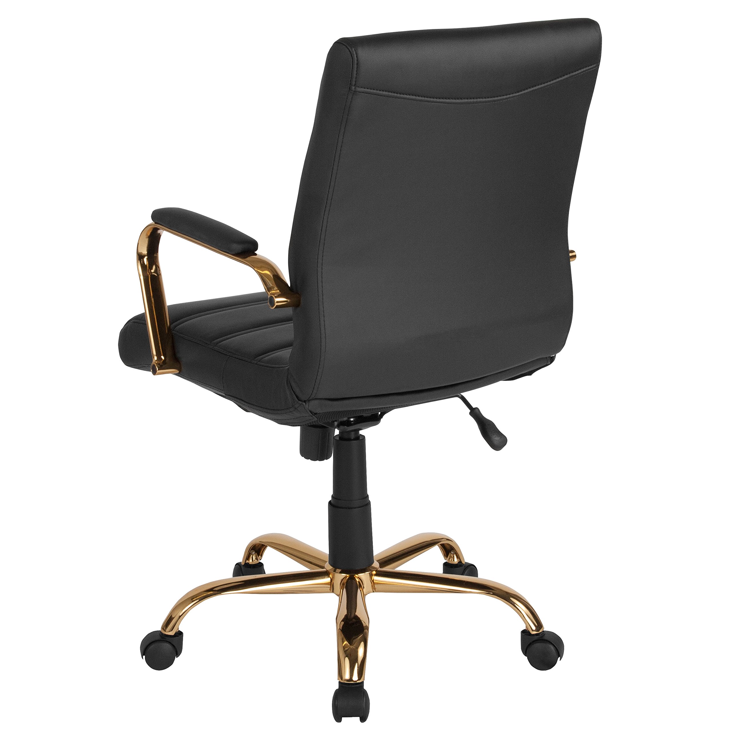 EMMA + OLIVER Mid-Back Black LeatherSoft Executive Swivel Office Chair with Gold Frame/Arms