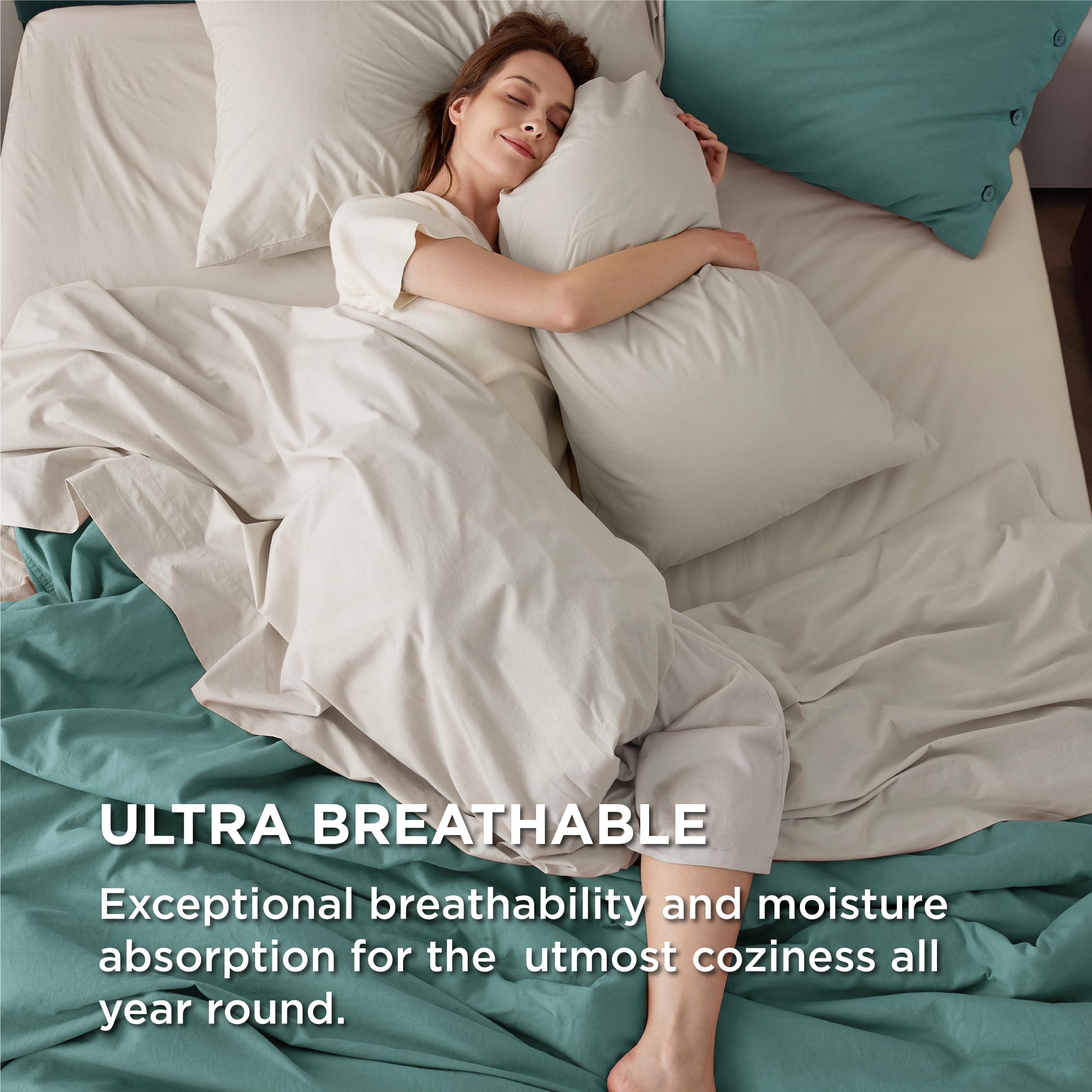 Bedsure Cotton Percale Queen Sheet Set - 100% Cotton Bed Set for Queen Size Bed, Breathable & Crirsp Soft White Sheets, Deep Pocket Up to 16 Inches, Bedding Bedsheets & Pillowcases