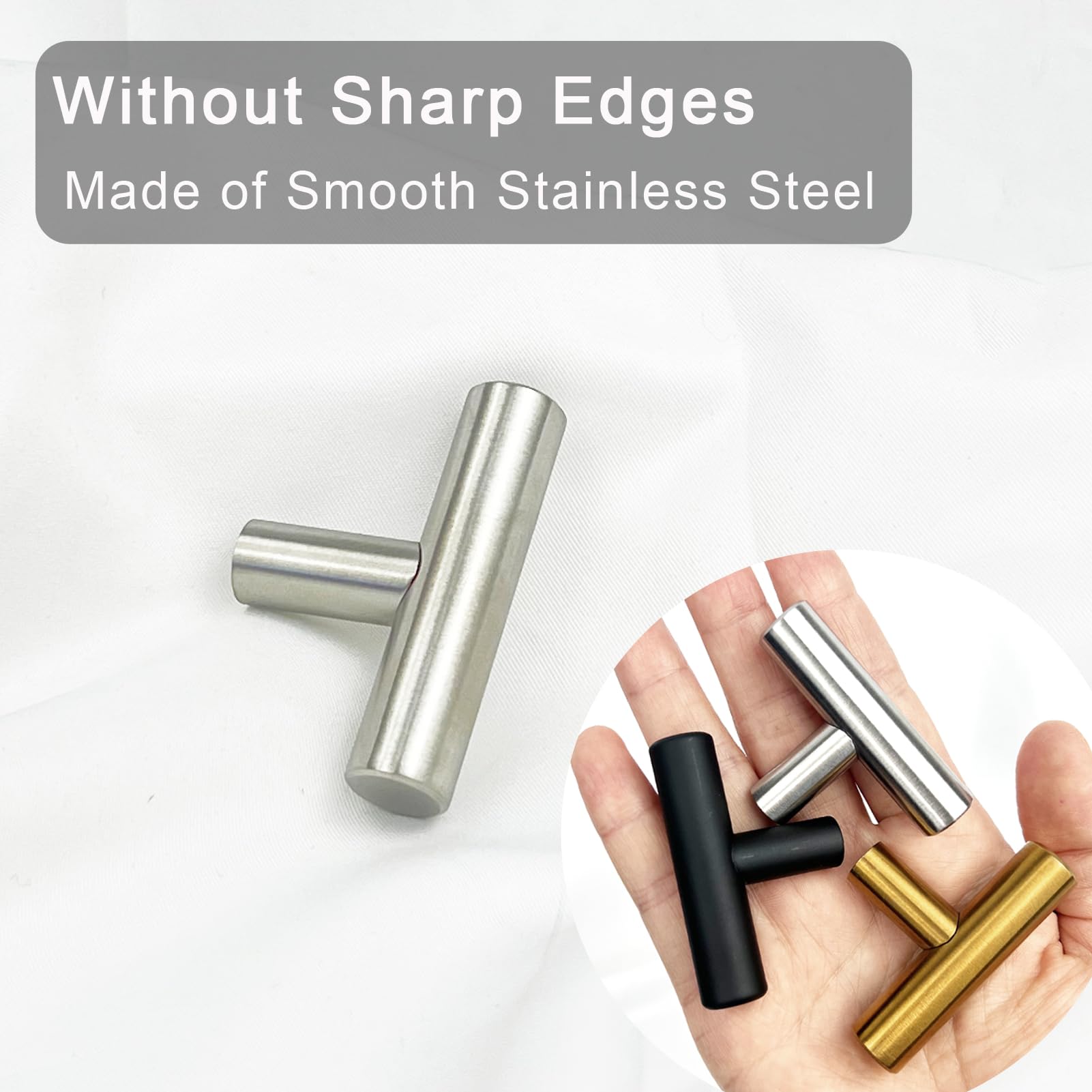 THSIREE 12PCS Cabinet Knobs, Cabinet Pulls Drawer Knobs, T Knobs Single Hole Cabinet Hardware with Screws, for Kitchen Bedroom Furniture, Silver