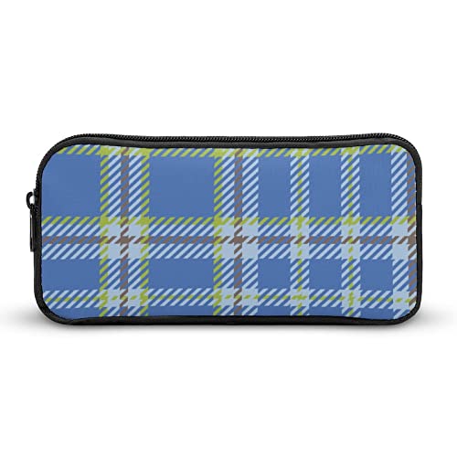 Blue Tartan Buffalo Plaid Pencil Case Pencil Pouch Coin Pouch Cosmetic Bag Office Stationery Organizer