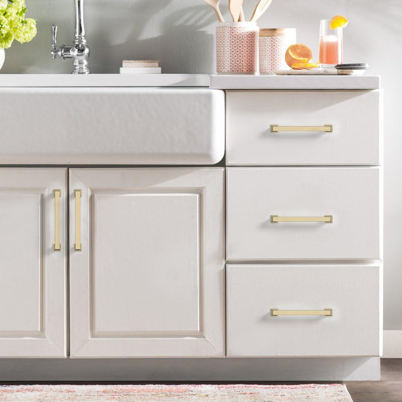 9BUILD 5 Inch 10 Pack Brushed Brass Cabinet Pulls Kitchen Cabinet Handles Kitchen Cabinet Hardware Kitchen Handles for Cabinets Cupboard Handles Gold Pulls for Cabinets