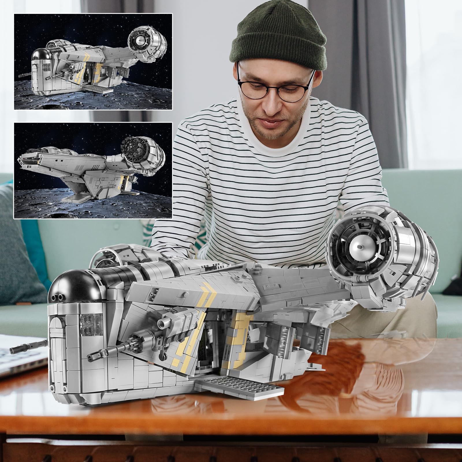 WLOXBKF MOC Starship Toys The Razor Crest Spaceship Model Building Kits,Star Plan UCS Collectible Set for Adults Compatible with Star Wars A New Hope Educational Blocks (5018 Pieces)