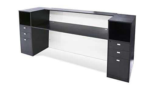 Clinton Modern Reception Desk in Black Oak with White Acrylic Front