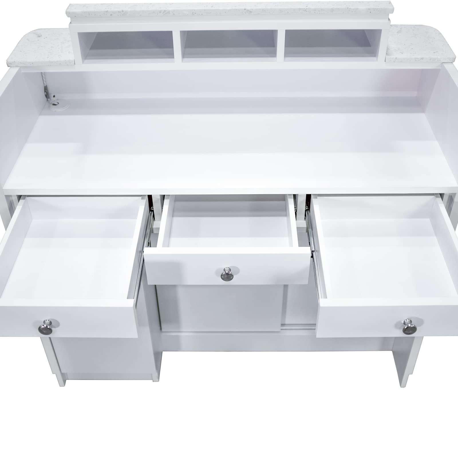 MAYAKOBA NAPA Reception Desk Square Table with LED Light and Marble Top, Office Restaurant Beauty Spa Salon Furniture, Luxe White/Silver Accents