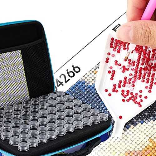 VTYHYJ 120 Bottles Diamond Art Storage Bag Organizer with Tools Diamond Painting Accsessories Carrying Case for Dots, Tools, Rhinestones, Nail Art, for Storage and Travel (Dark Blue)