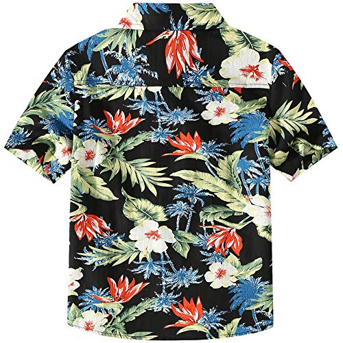 Big Boys Hawaiian Shirt, Kids Hawaiian Shirt, Boys Cotton Beach Shirt Tropical Short Sleeve Button Up Shirts (Medium, Black)