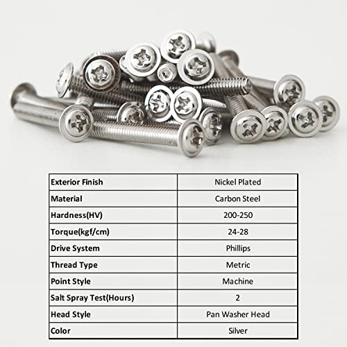 WELLOCKS Cabinet Pulls Knobs Screws M4 25-50mm 96 PCS Assortment Machine Screws Pan Washer Head Metal Phillips Screws Kit for Cabinet Drawer Cupboard Closet Handles Install(D150)
