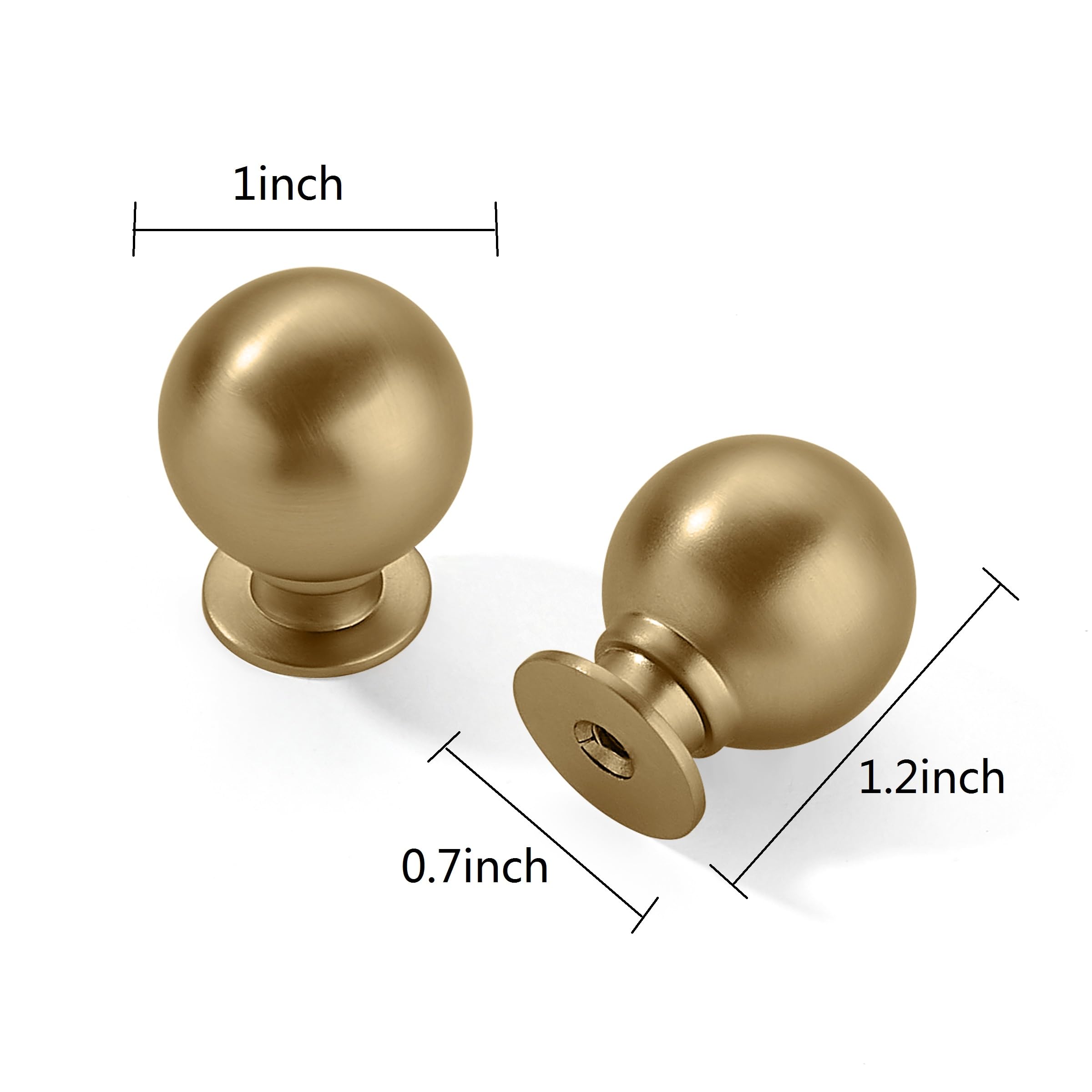 CABDM 10 Pack 1 Inch Vintage Ball Brushed Brass Cabinet Knobs Kitchen Cabinet Hardware Brushed Gold Drawer Knobs Pulls for Drawers.