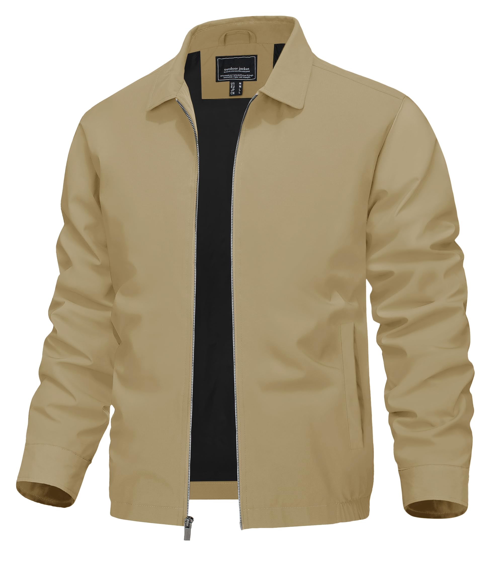 TACVASEN Mens Lightweight Jackets Casual Stylish Windbreak Collar Fall and Spring Jacket Khaki