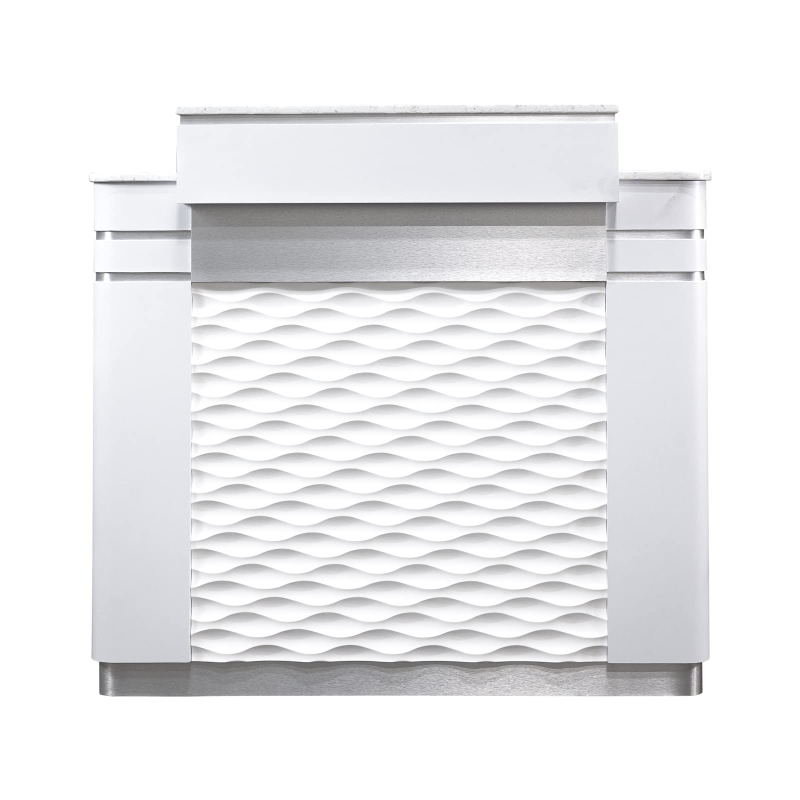 MAYAKOBA NAPA Reception Desk Square Table with LED Light and Marble Top, Office Restaurant Beauty Spa Salon Furniture, Luxe White/Silver Accents