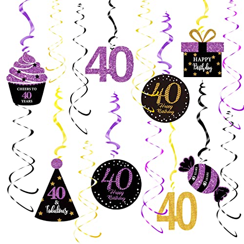 40th Birthday Decorations for Women Purple Black Gold 40th Birthday Party Hanging Decor β Women 40th Birthday Party Decorations