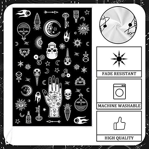 Bencailor 6 Pcs Skull Kitchen Towels Teal Turquoise Dish Hand Towels Farmhouse Cow Cat Gothic Witchy Moon Tea Washcloth for Spring Summer Kitchen Decor Home 24 x 16''(White Black,Witchy)