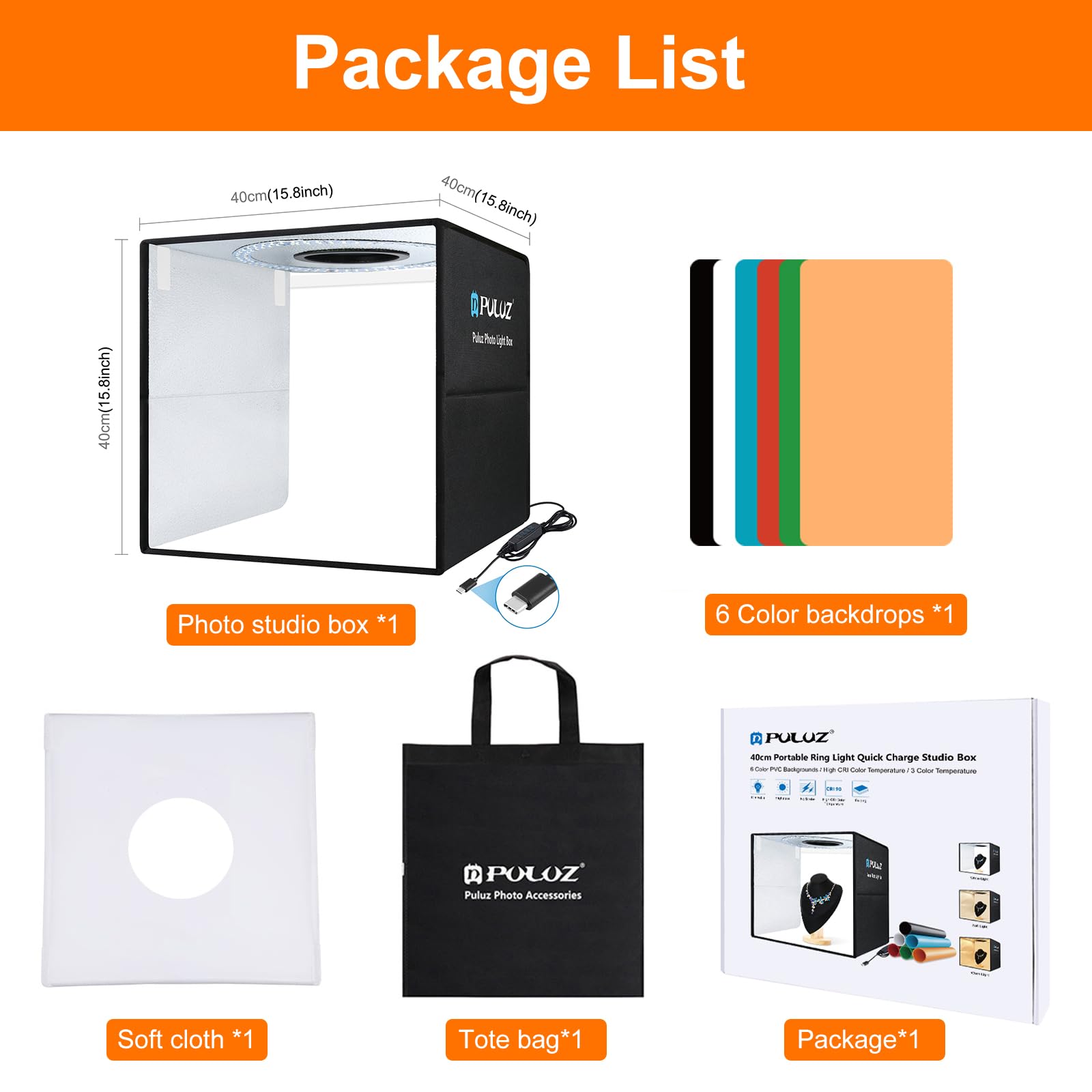 Portable Photo Studio Light Box, 15.8"x15.8"x15.8" Mini Photo Booth Light Box Photography, 3-Color Dimmable Folding Shooting Tent Kit with 160 LED Lights & 6 PVC Backdrops for Product Photography