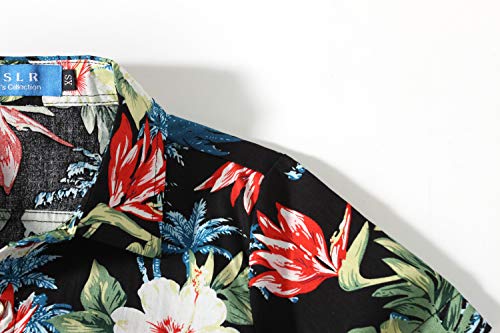 Big Boys Hawaiian Shirt, Kids Hawaiian Shirt, Boys Cotton Beach Shirt Tropical Short Sleeve Button Up Shirts (Medium, Black)