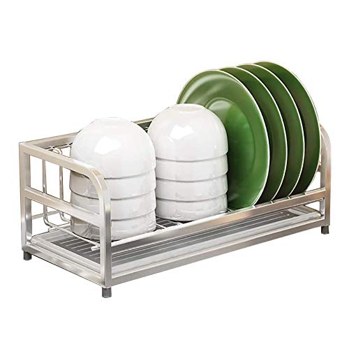 Dish Drying Rack, 304 Stainless Steel Dish Dryer Rack with Removable Drainer Tray Stand On Counter Top Sturdy, Durable and, 16.5" L x 7.9" W x 6.5" H Silver