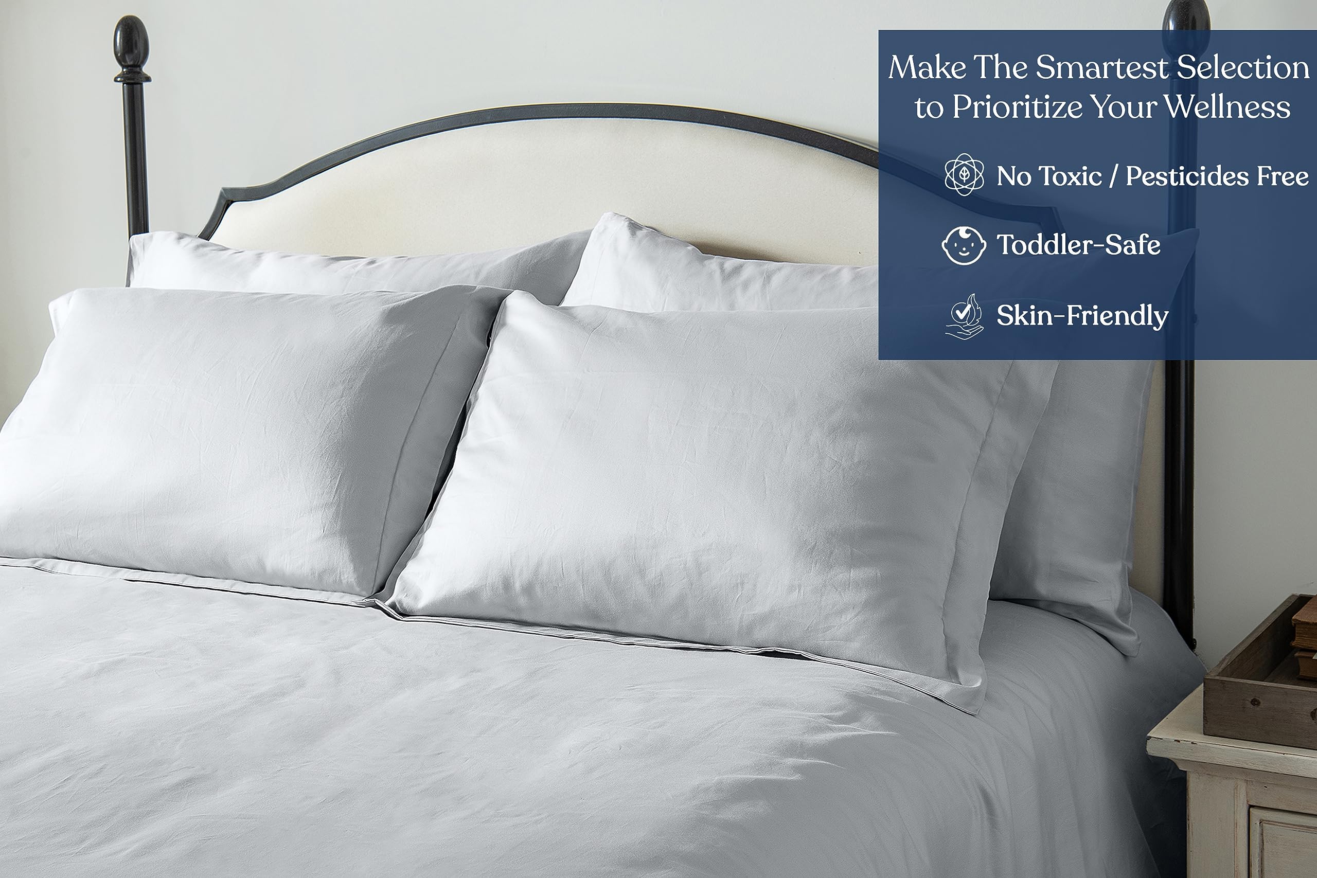 Delara GOTS Certified 100% Organic Cotton Sheets, 400TC Long Staple Cotton, Ultra Soft, Silky, Moisture-Wicking, Smooth & Breathable, with Elasticized Deep Pocket