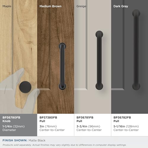 Amerock | Cabinet Knob | Matte Black | 1-1/4 inch (32 mm) Diameter | Factor | 1 Pack | Drawer Knob | Cabinet Hardware