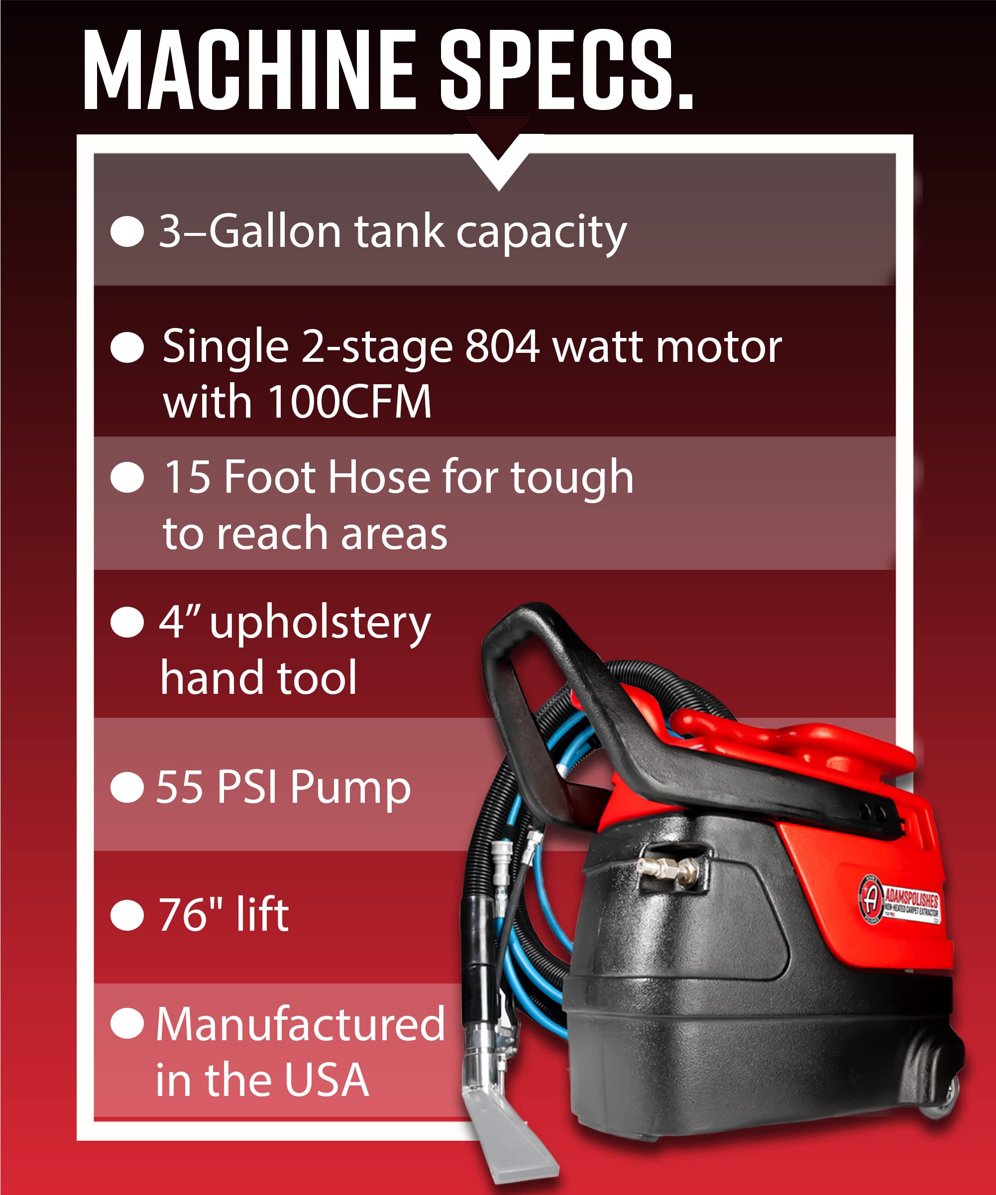 Adam's Polishes Non-Heated Carpet Extractor, Powerful Spot and Upholstery Cleaner, Clear Hand Tool, 15 Foot Hose, Easy Dirt and Spot Removal for Vehicles