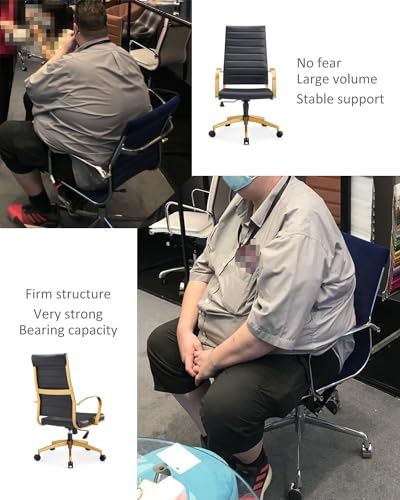 LUXMOD Ergonomic Office Chair, High Back Gold Leather Desk Chair with Lumbar Support, Home Office Chair for Study or Workspaces(Gold Black)
