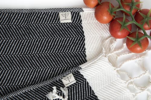 SMYRNA TURKISH COTTON Herringbone Series Kitchen Dish Towels Pack of 6, Machine Washable Wash Cloths, Ultra Soft, Absorbent, Prewashed and Quick Dry Turkish Dish Towels, 12x12 Inch (Black)