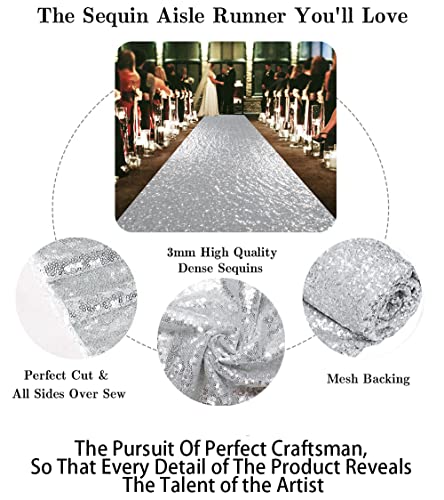 Aisle Runners for Weddings Aisle Runner Sequin Aisle Runner 4FTx15FT Aisle Runner for Wedding Ceremony Runner Rug for Hallway Carpet Runner for Grass Outdoor Indoor Party (4ftx15ft, Silver)