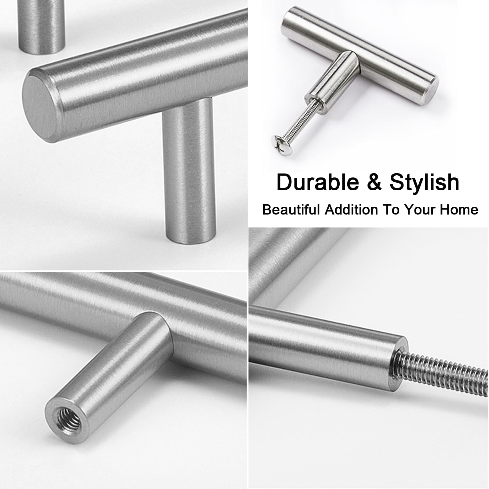 THSIREE 12PCS Cabinet Knobs, Cabinet Pulls Drawer Knobs, T Knobs Single Hole Cabinet Hardware with Screws, for Kitchen Bedroom Furniture, Silver