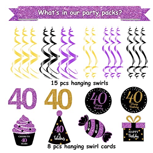 40th Birthday Decorations for Women Purple Black Gold 40th Birthday Party Hanging Decor β Women 40th Birthday Party Decorations