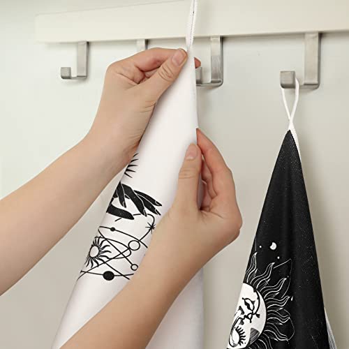 Bencailor 6 Pcs Skull Kitchen Towels Teal Turquoise Dish Hand Towels Farmhouse Cow Cat Gothic Witchy Moon Tea Washcloth for Spring Summer Kitchen Decor Home 24 x 16''(White Black,Witchy)