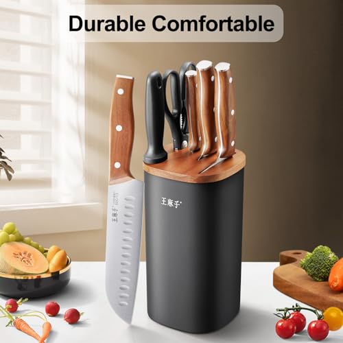 WANGMAZI Professional Kitchen Knife Set, Chef Knife Block Set German Stainless Steel Razor-sharp Blade, Ergonomic Comfortable Handle, Over 300 Years of Brand(6PCS, Black)