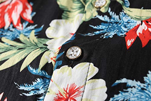 Big Boys Hawaiian Shirt, Kids Hawaiian Shirt, Boys Cotton Beach Shirt Tropical Short Sleeve Button Up Shirts (Medium, Black)