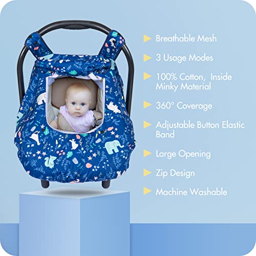 Car Seat Canopy- Cotton Baby Car Seat Covers has Peep Windows and Breathable Mesh( Carrying Pouch for Easy Storage)- Stretchy Car Seat Covers for Babies Fit All Baby Car Seat