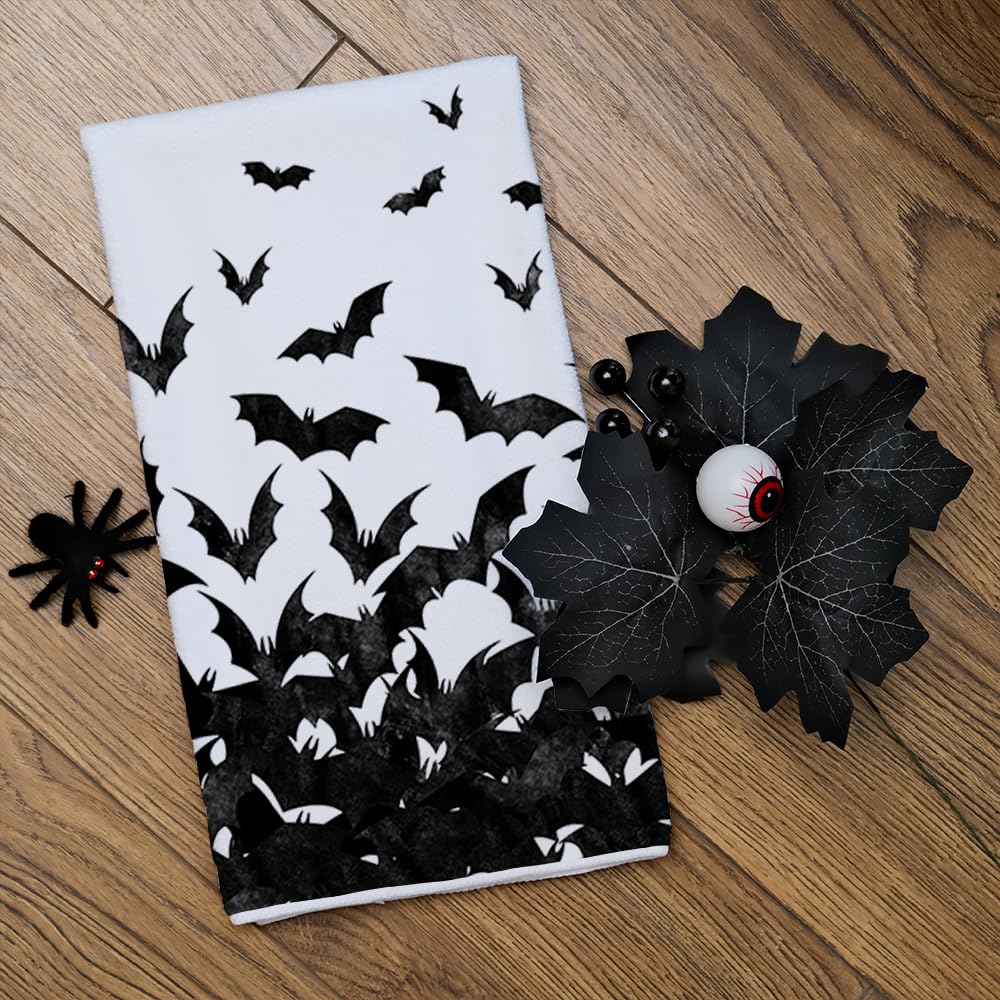ARKENY Halloween Kitchen Towels Set of 2,Black Bats Dish Towels 18x26 Inch Drying Dishcloth,Farmhouse Home Decoration AD123