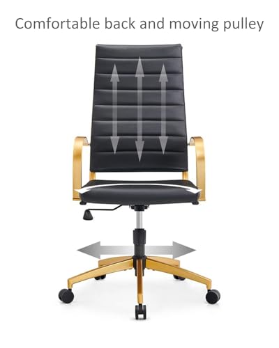 LUXMOD Ergonomic Office Chair, High Back Gold Leather Desk Chair with Lumbar Support, Home Office Chair for Study or Workspaces(Gold Black)