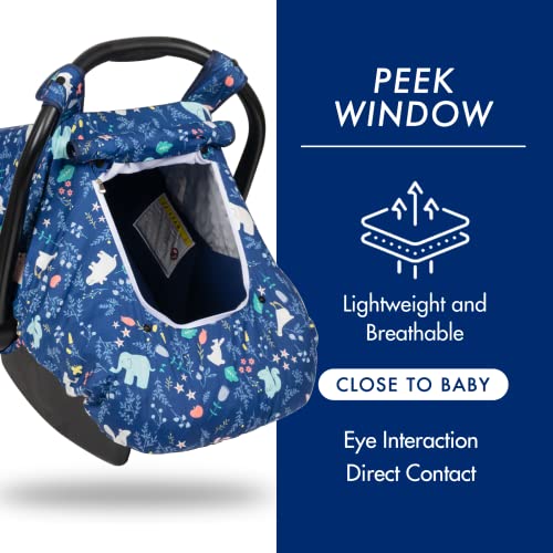 Car Seat Canopy- Cotton Baby Car Seat Covers has Peep Windows and Breathable Mesh( Carrying Pouch for Easy Storage)- Stretchy Car Seat Covers for Babies Fit All Baby Car Seat