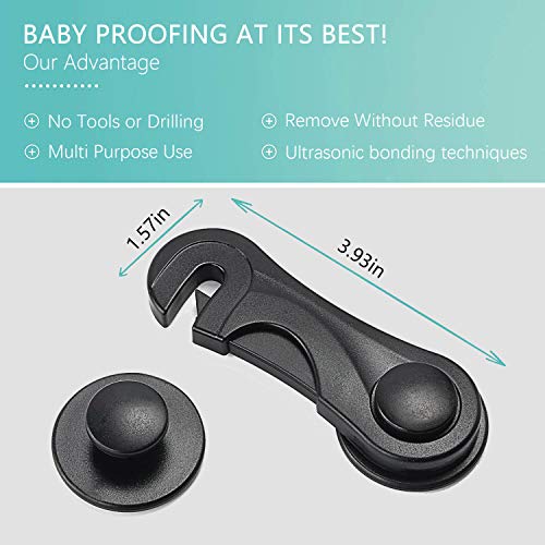 Child Safety Cabinet Locks (10 Pack) - Baby Proofing Latches Lock for Drawers, Toilet Seat, Fridge, Oven, with 10 Extra 3M Adhesives (Black)