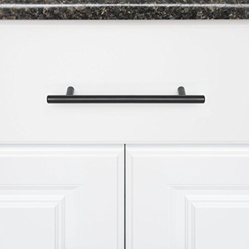 Amazon Basics Euro Bar Cabinet Handle (1/2-inch Diameter), 7.38-inch Length (5-inch Hole Center) - Flat Black, 10-Pack