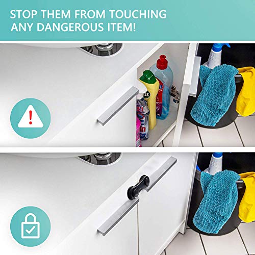 Child Safety Cabinet Locks (10 Pack) - Baby Proofing Latches Lock for Drawers, Toilet Seat, Fridge, Oven, with 10 Extra 3M Adhesives (Black)
