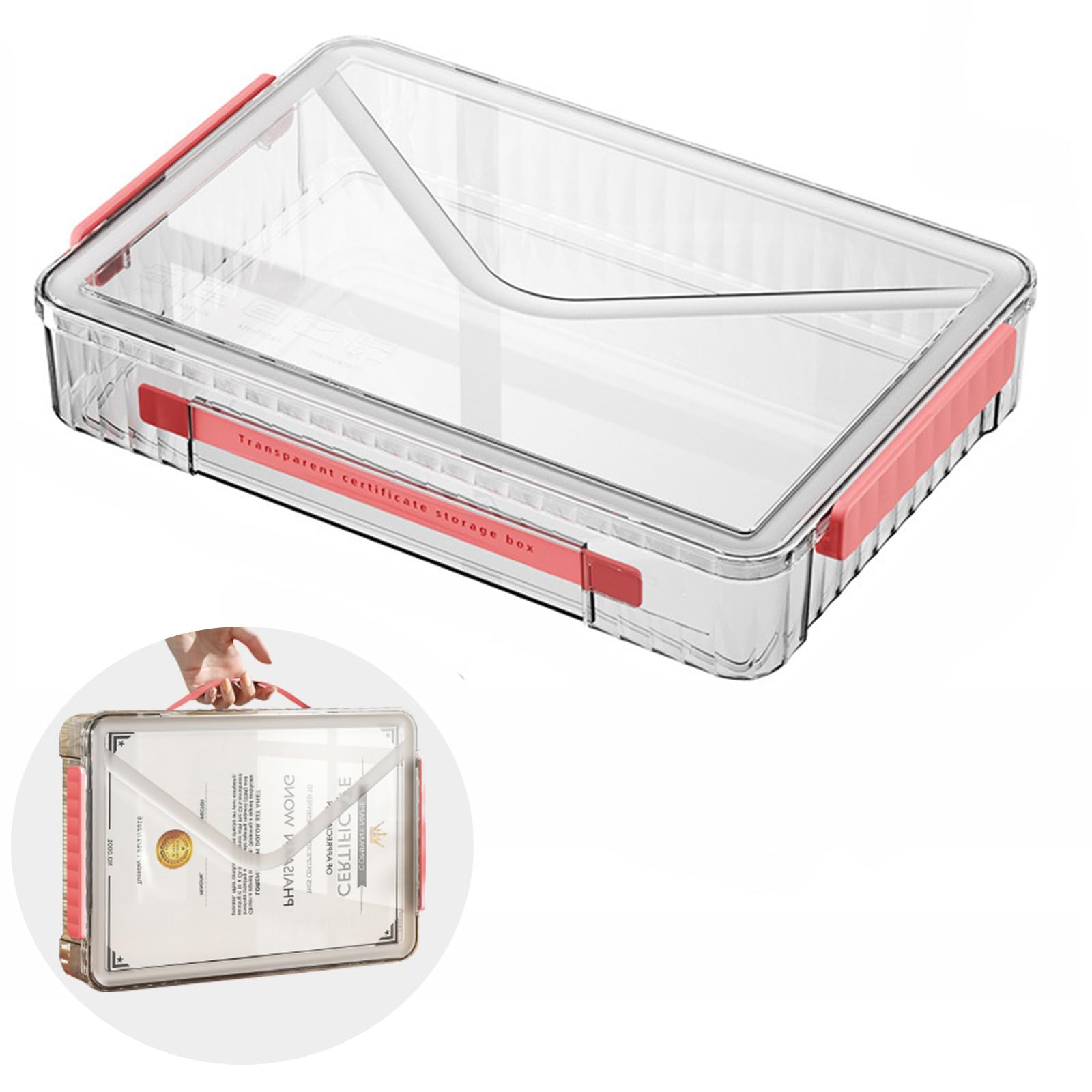 Marte Vanci Plastic Storage Bin with Lid Portable Project Case with Handle Clear Storage Box Transparent File Document Protector Stackable Container for A4 Letter Paper Photo Crafts Scrapbook