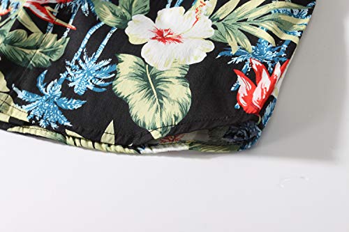Big Boys Hawaiian Shirt, Kids Hawaiian Shirt, Boys Cotton Beach Shirt Tropical Short Sleeve Button Up Shirts (Medium, Black)