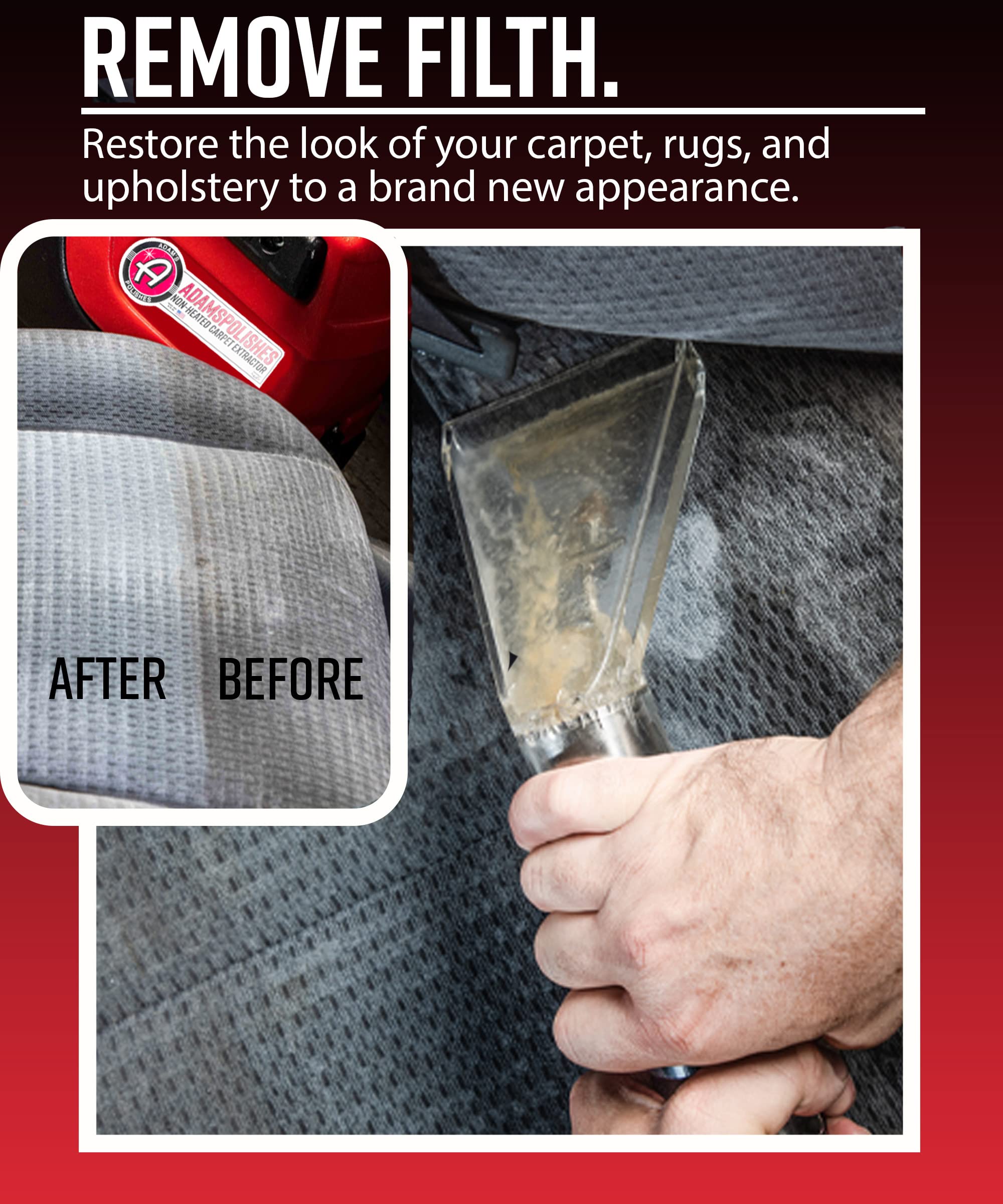 Adam's Polishes Non-Heated Carpet Extractor, Powerful Spot and Upholstery Cleaner, Clear Hand Tool, 15 Foot Hose, Easy Dirt and Spot Removal for Vehicles