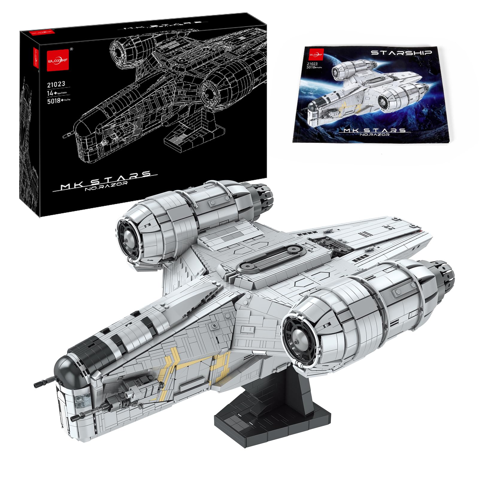 WLOXBKF MOC Starship Toys The Razor Crest Spaceship Model Building Kits,Star Plan UCS Collectible Set for Adults Compatible with Star Wars A New Hope Educational Blocks (5018 Pieces)
