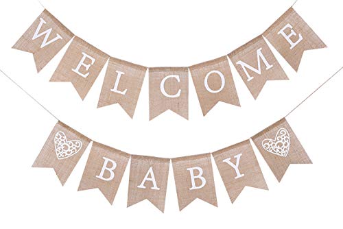 Welcome Baby for Burlap Banner - Bunting Garland for Baby Shower Party Ornament Favors, Baby Photo PropďźBaby Shower Welcome Sign (WELCOME BABY)